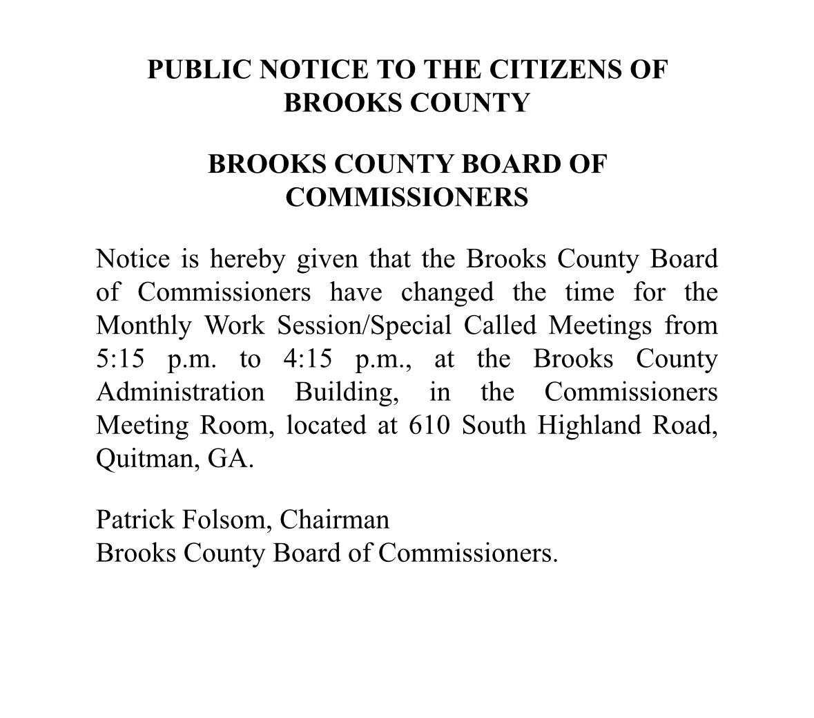 Agendas, Minutes, and Public Notices | Brooks County Board of Commissioners